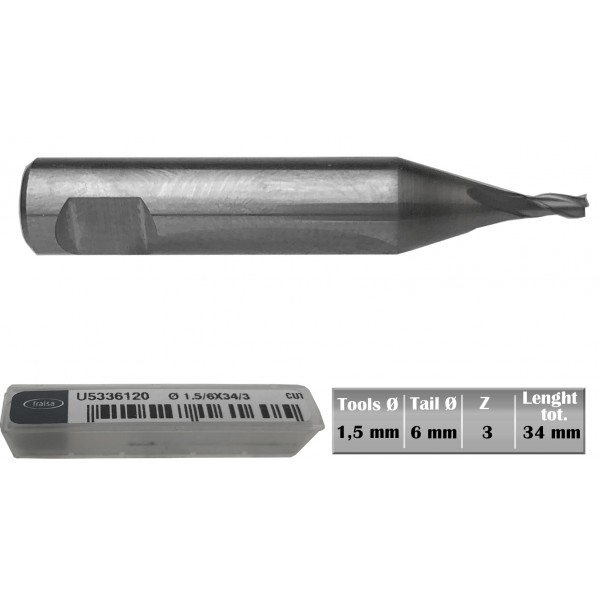 Hard metal 3 flute helical milling cutter - Coated tip